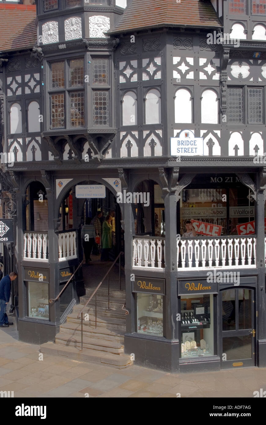 Half timbered Tudor facade on buildings at High Cross in the historic ...