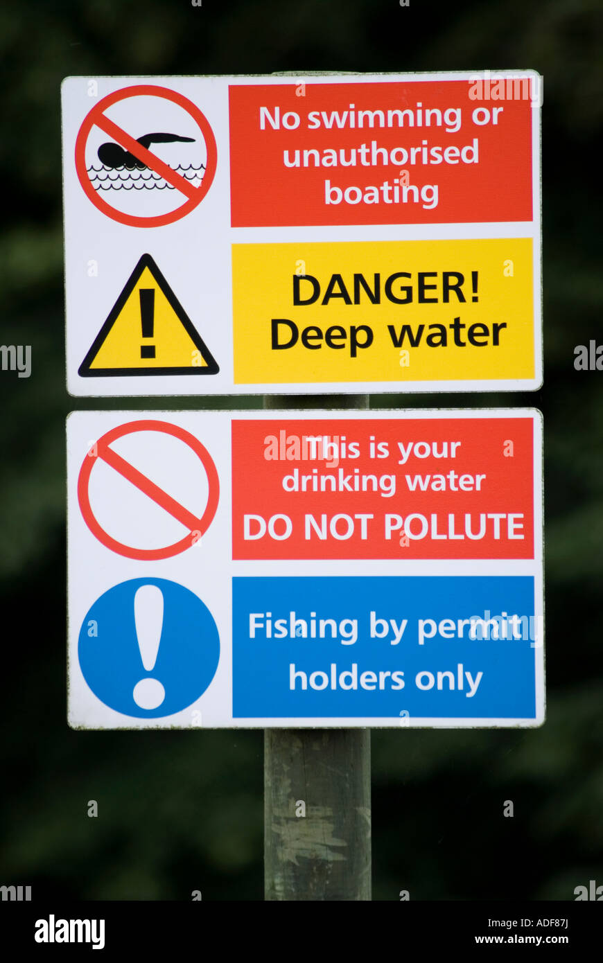 Signs by Anglezarke reservoir in Lancashire England UK Stock Photo - Alamy