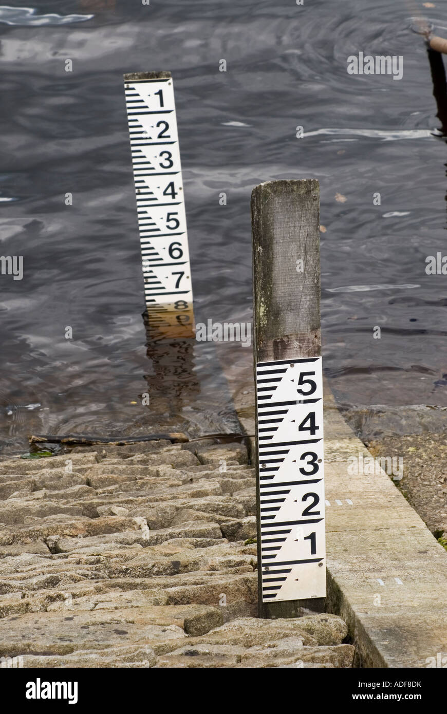 Water level indicators in a reservoir Anglezarke reservoir in ...