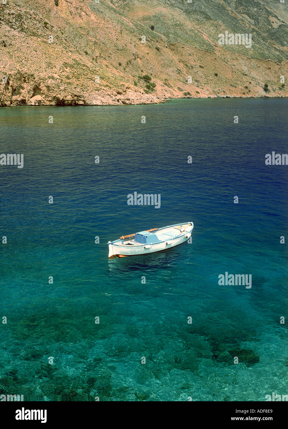 Fishing boat at the small port of Loutro in the Sfakia region of ...