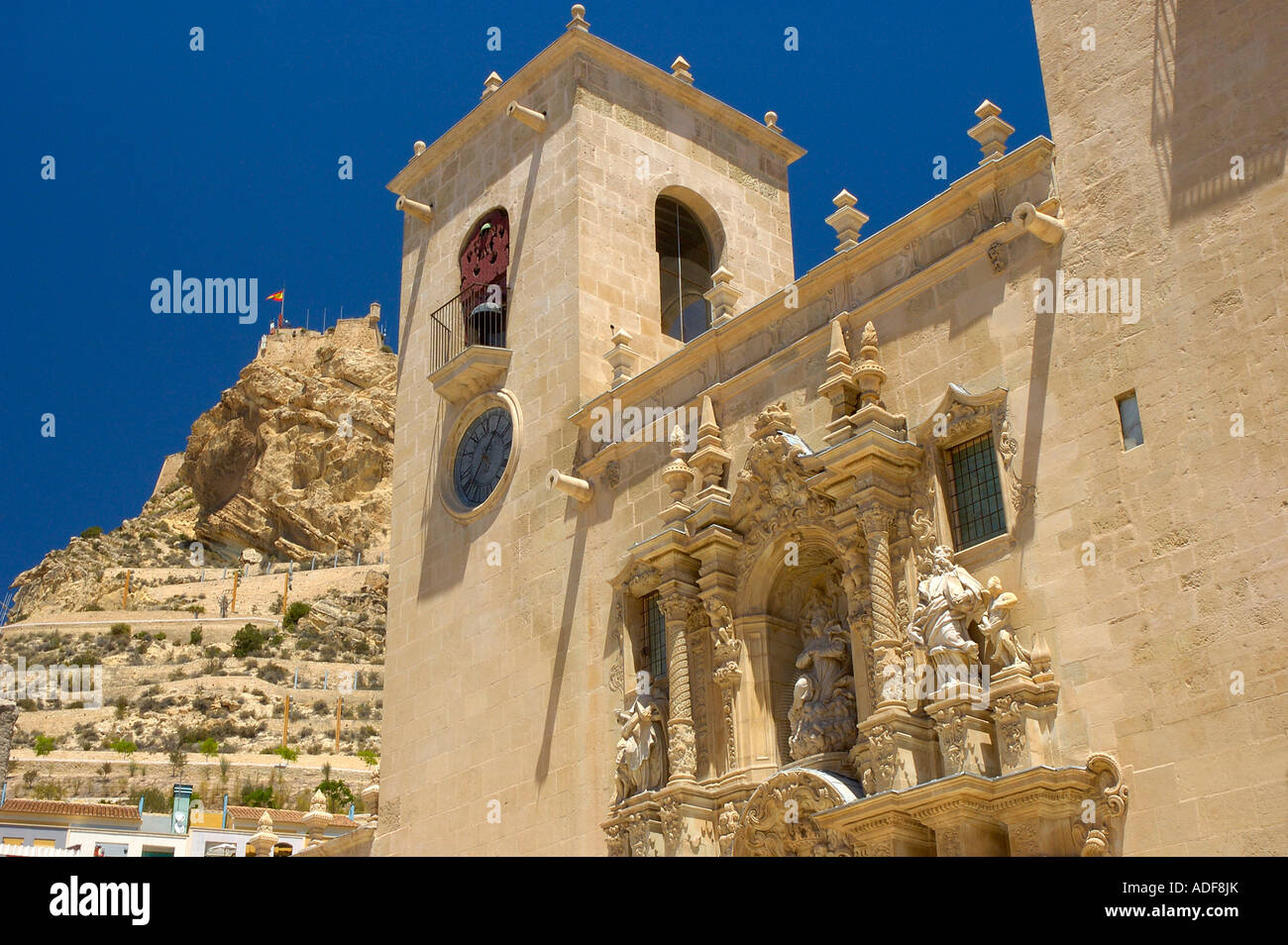 Costa Blanca Spain Alicante Iglesia de Santa Maria behind is Castillo ...