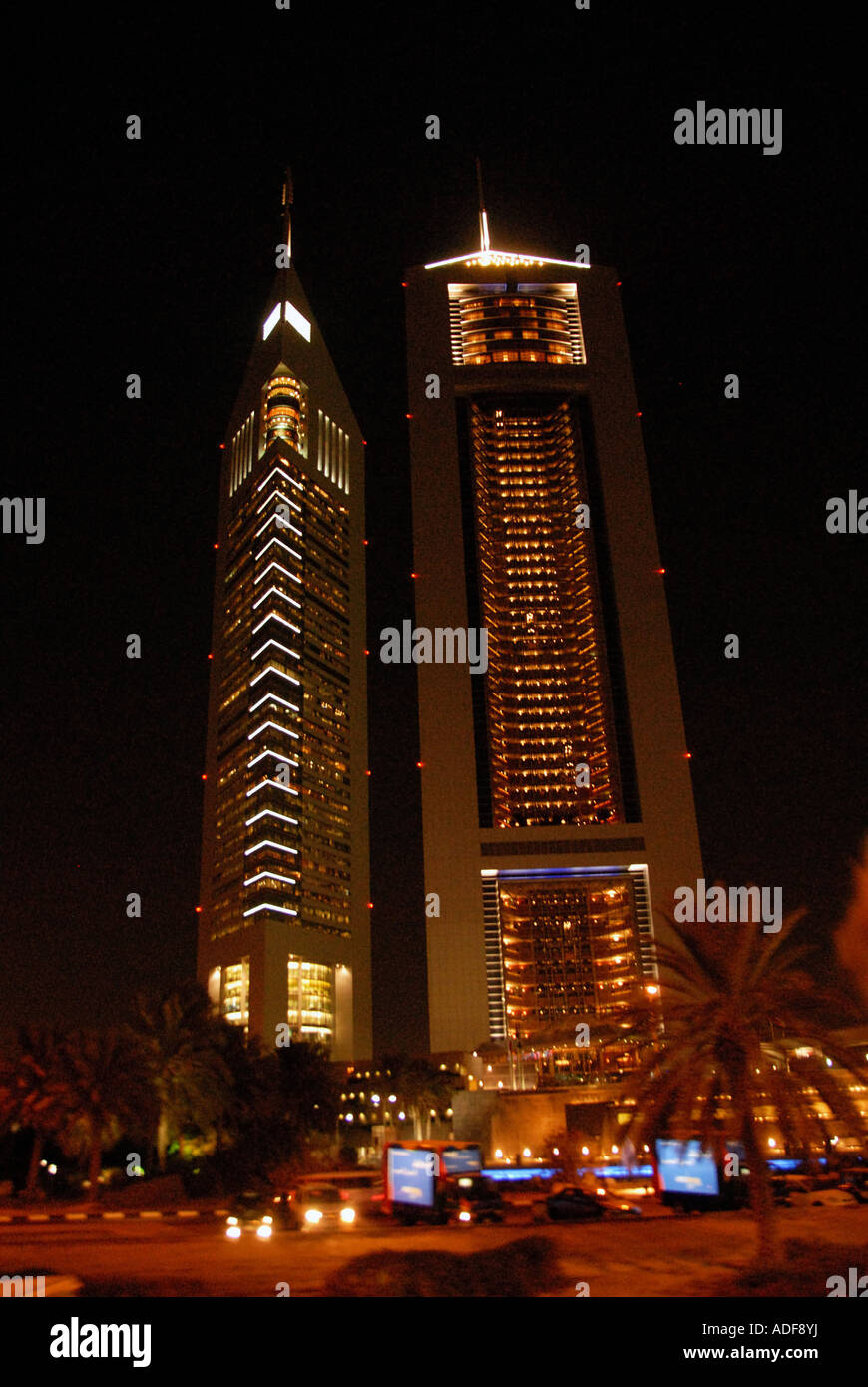 Emirates Twin Towers at night Dubai Stock Photo - Alamy