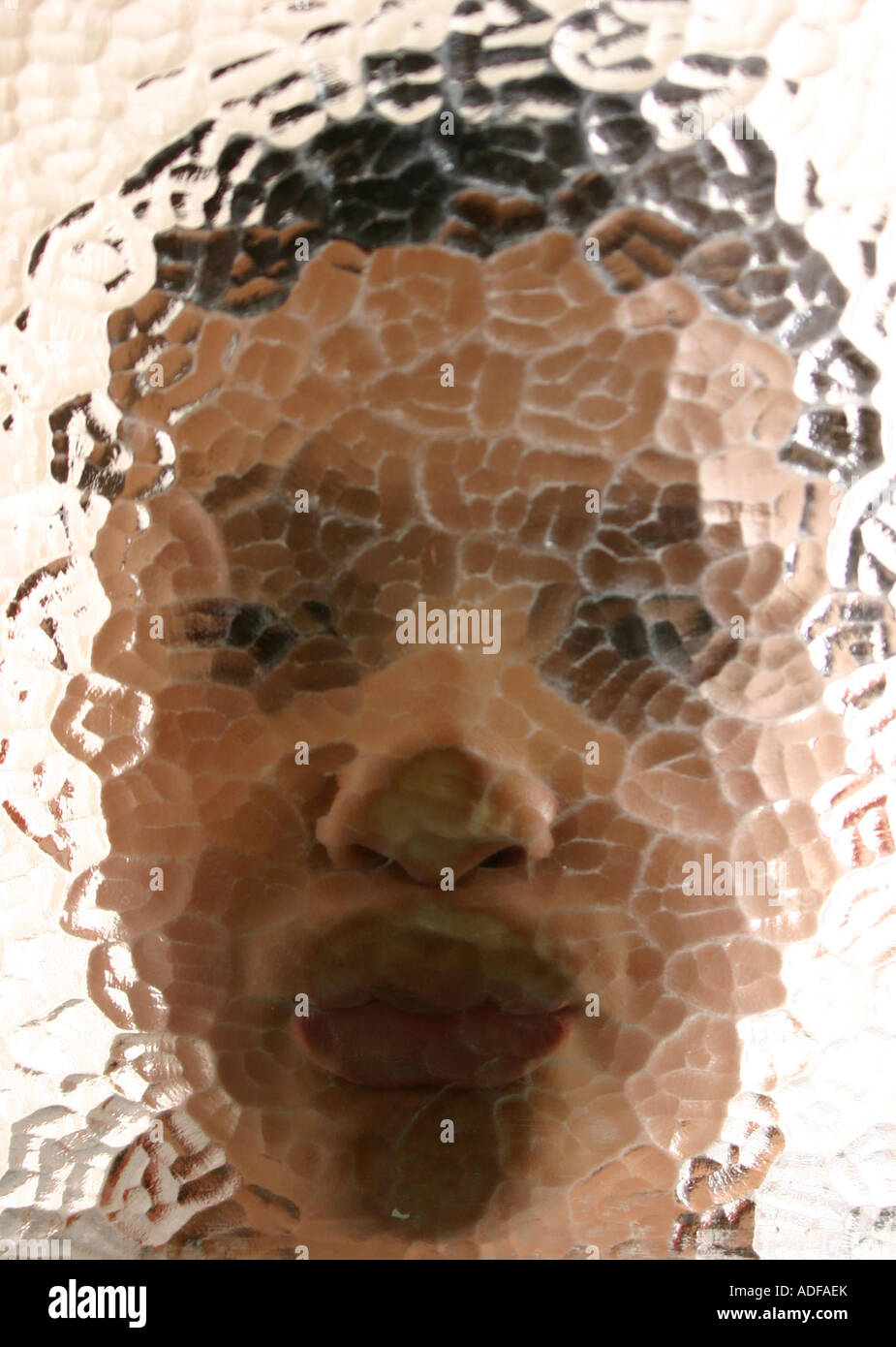 Boys face through glass 1 Stock Photo - Alamy