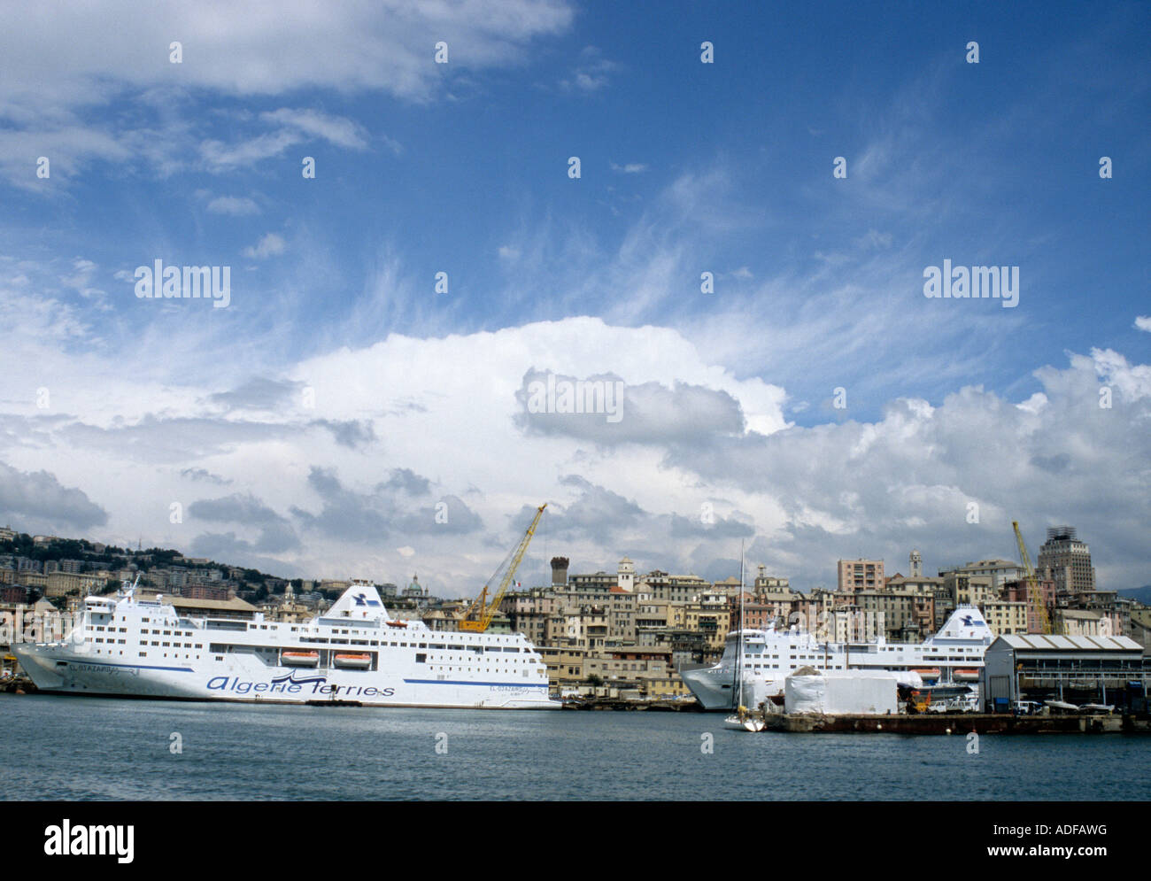 The port of Genoa with liners ferries and sailing ships Stock Photo - Alamy