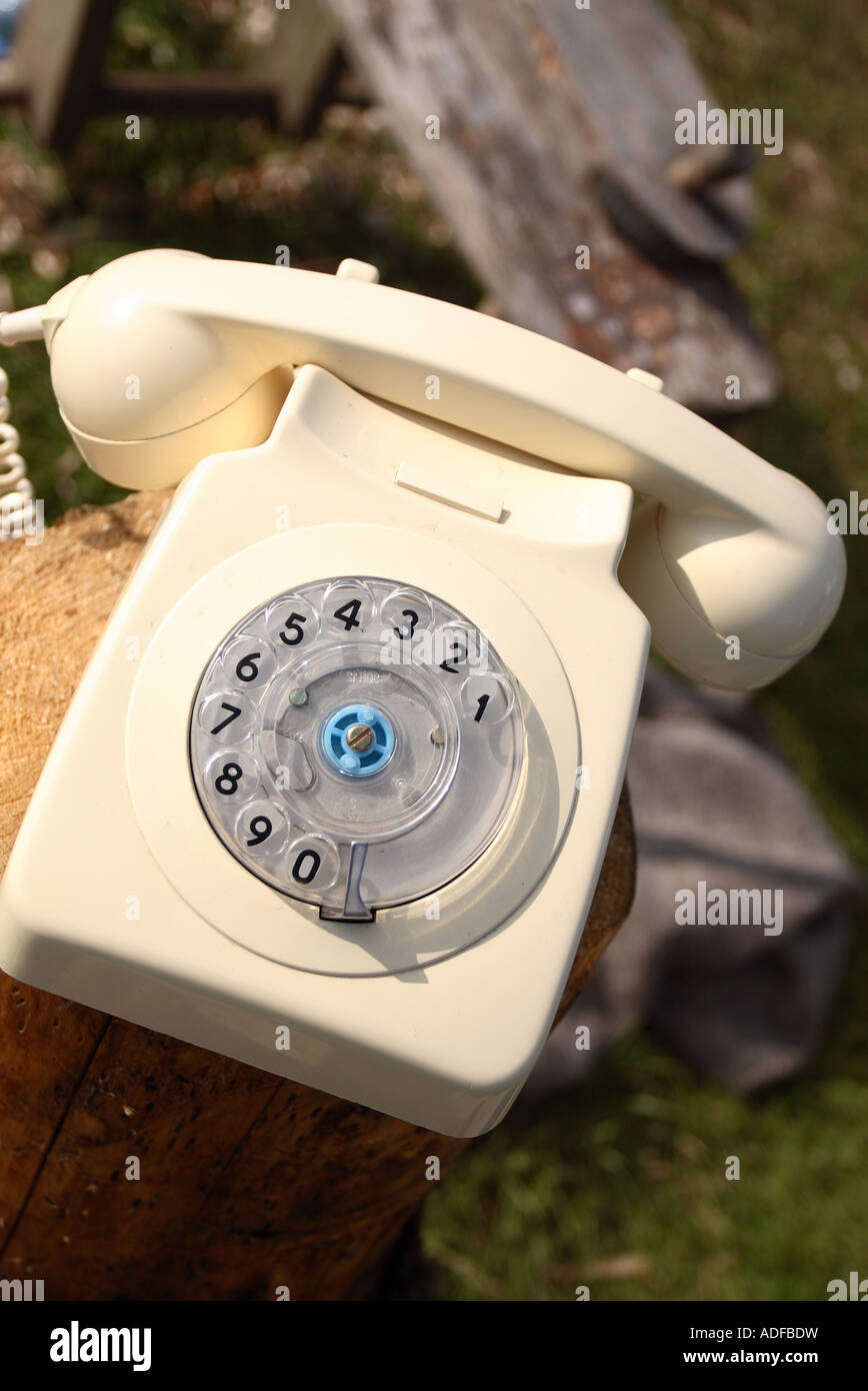 Classic old fashioned telephone handset outside Stock Photo - Alamy