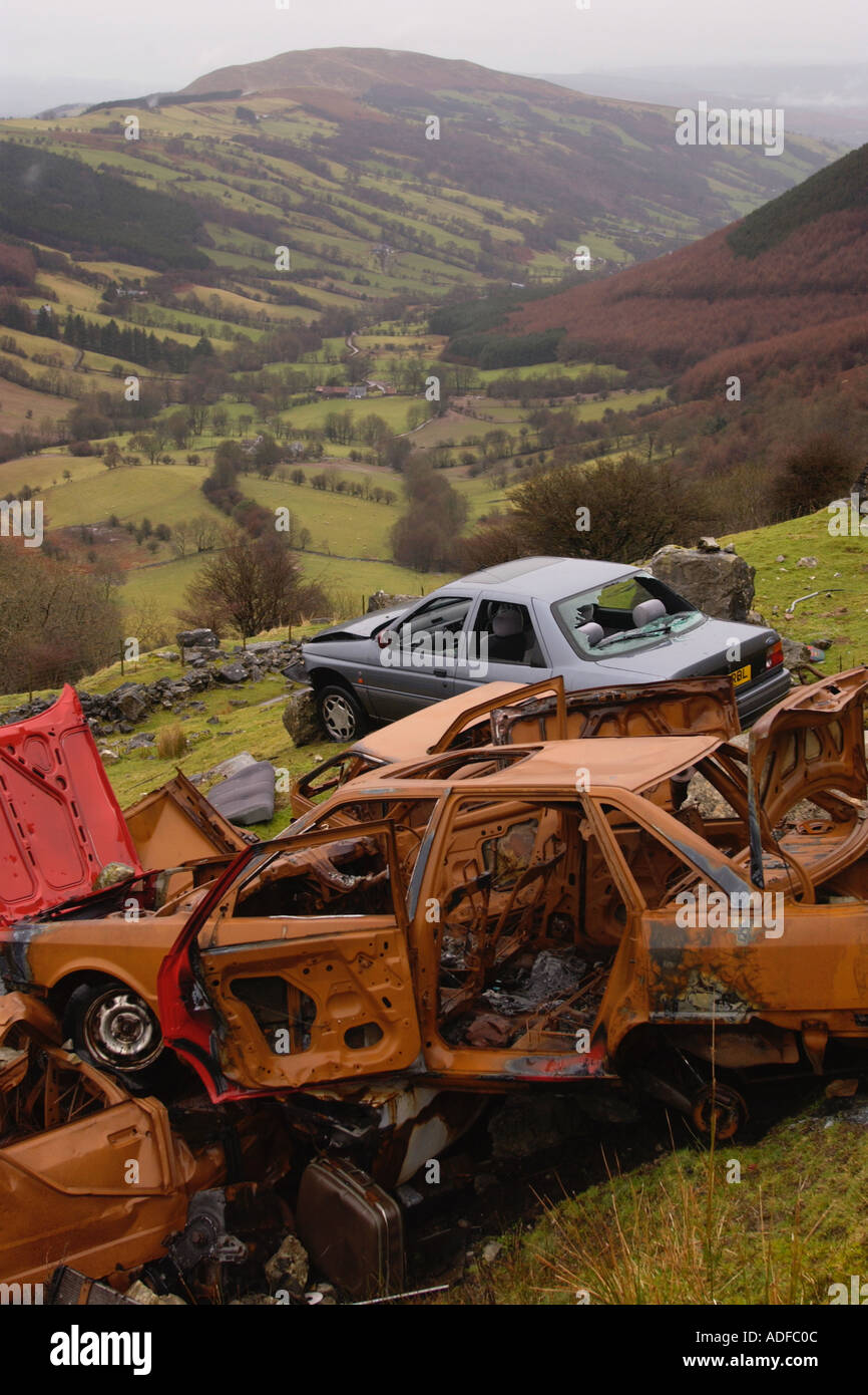Cars dumped in the Brecon Beacons National Park at Ystrad Quarry Trefil ...