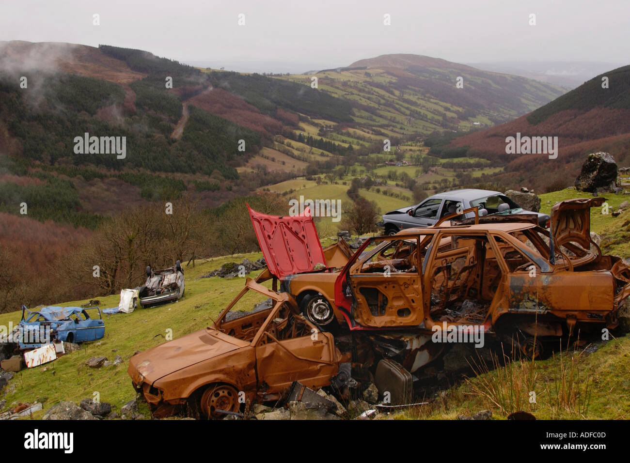 Cars dumped in the Brecon Beacons National Park at Ystrad Quarry Trefil ...