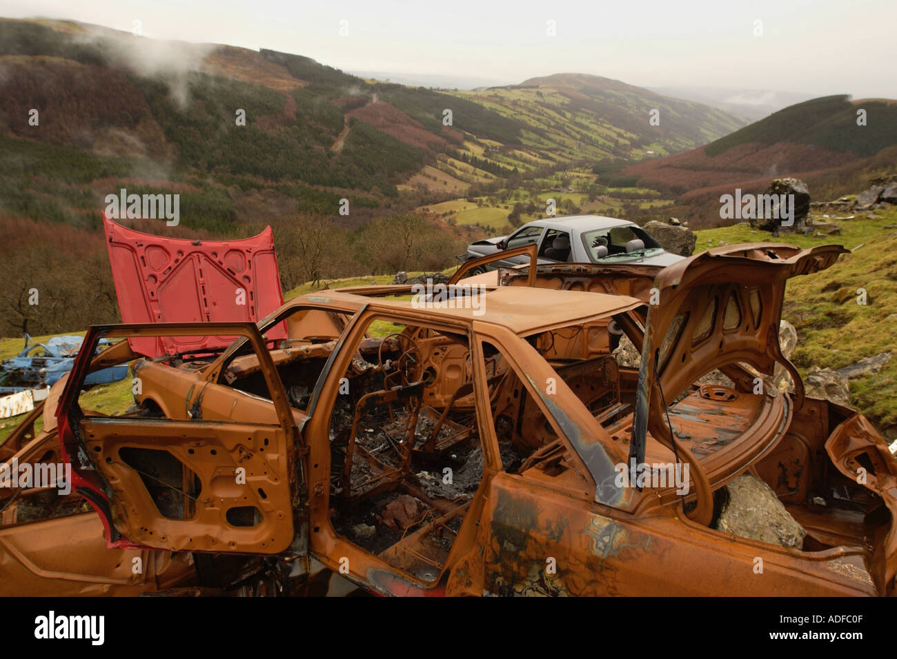 Cars dumped in the Brecon Beacons National Park at Ystrad Quarry Trefil ...