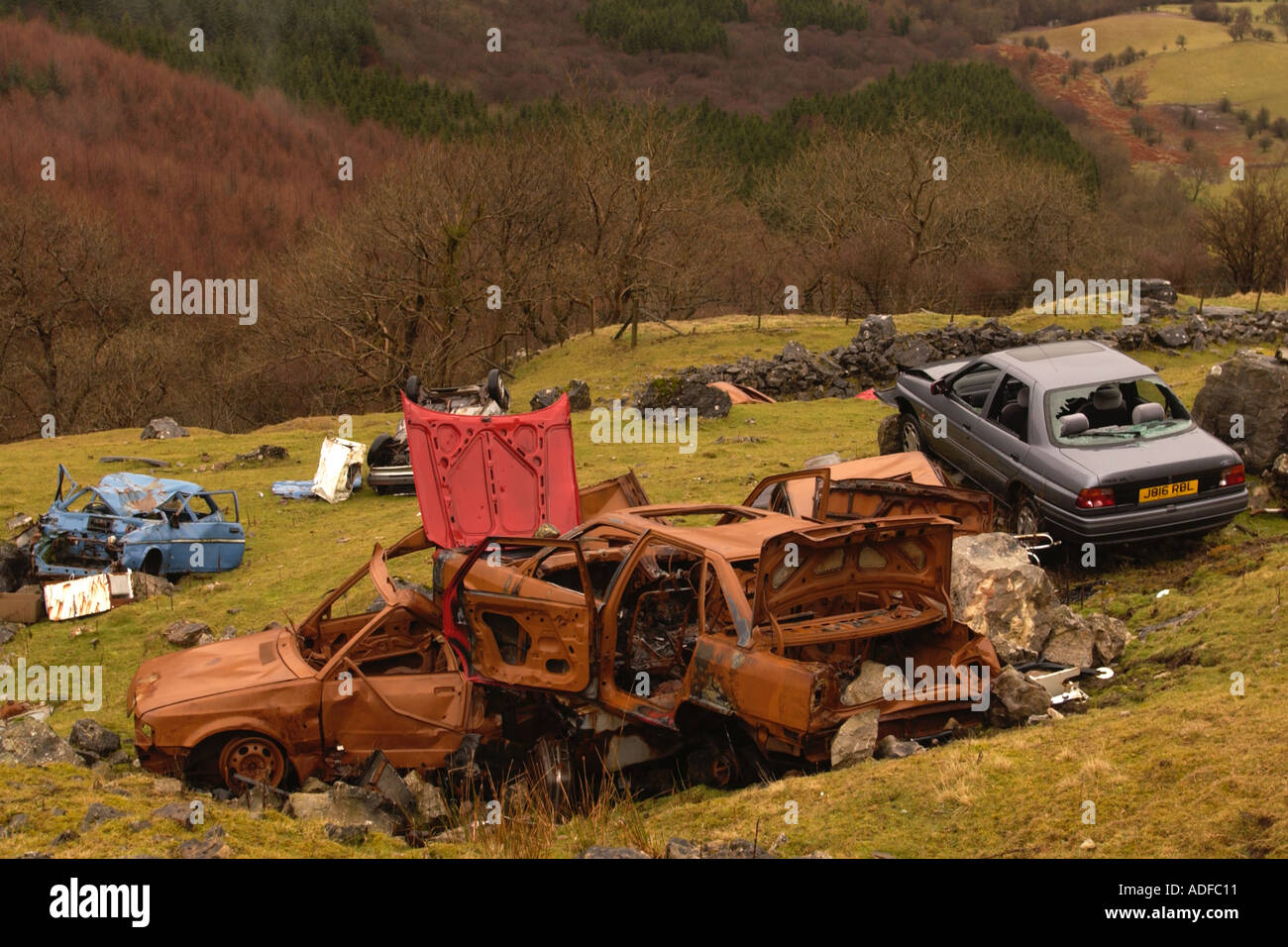 Cars dumped in the Brecon Beacons National Park at Ystrad Quarry Trefil ...