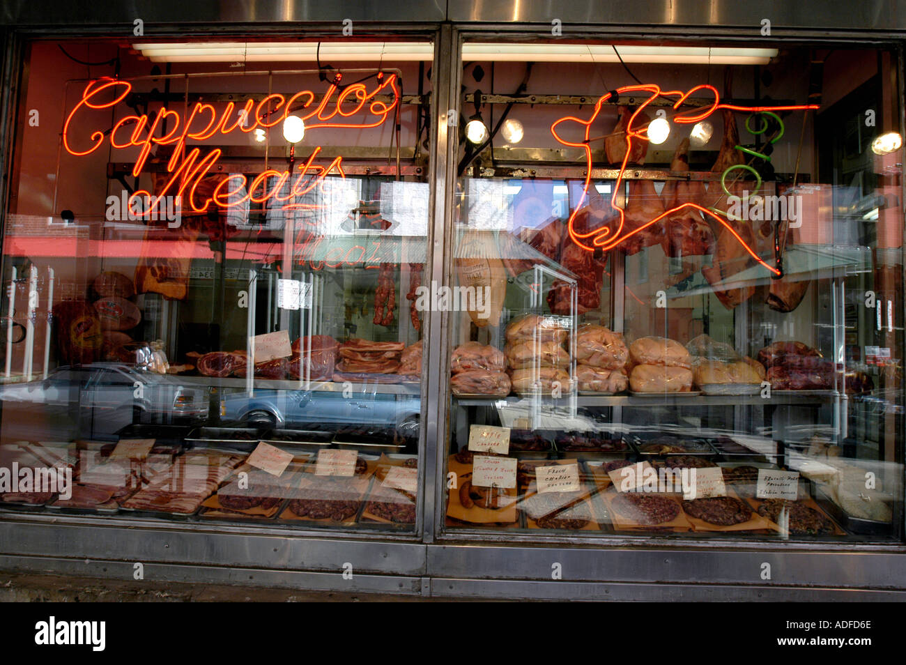 Butchers shop window Italian Market Philadelphia Pennsylvania USA Stock ...