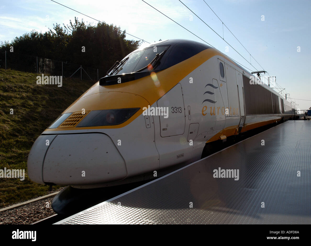 Eurostar train running on new railway line Kent England Stock Photo - Alamy