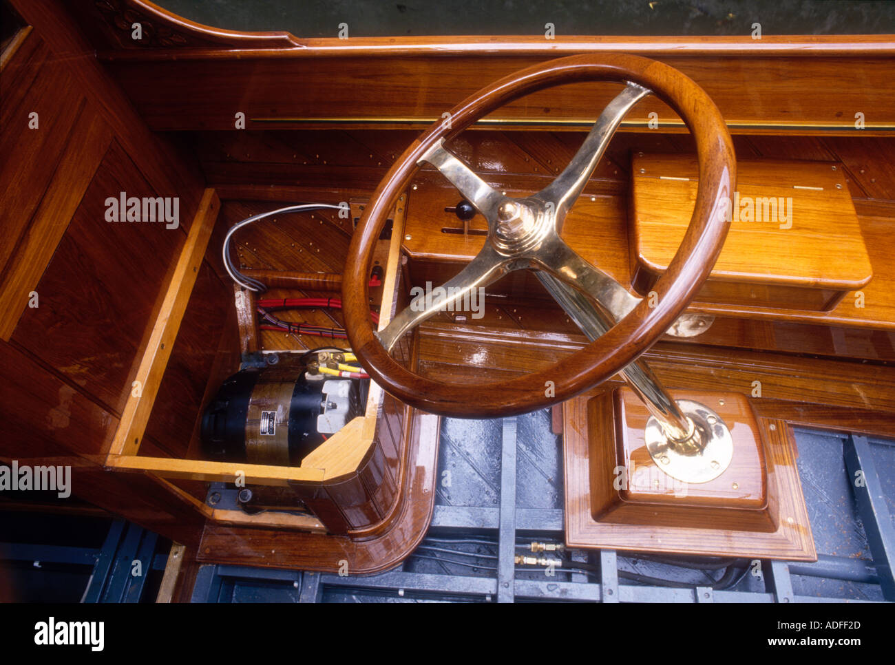 The helm position and motor of the 1990s electric powered river launch ...