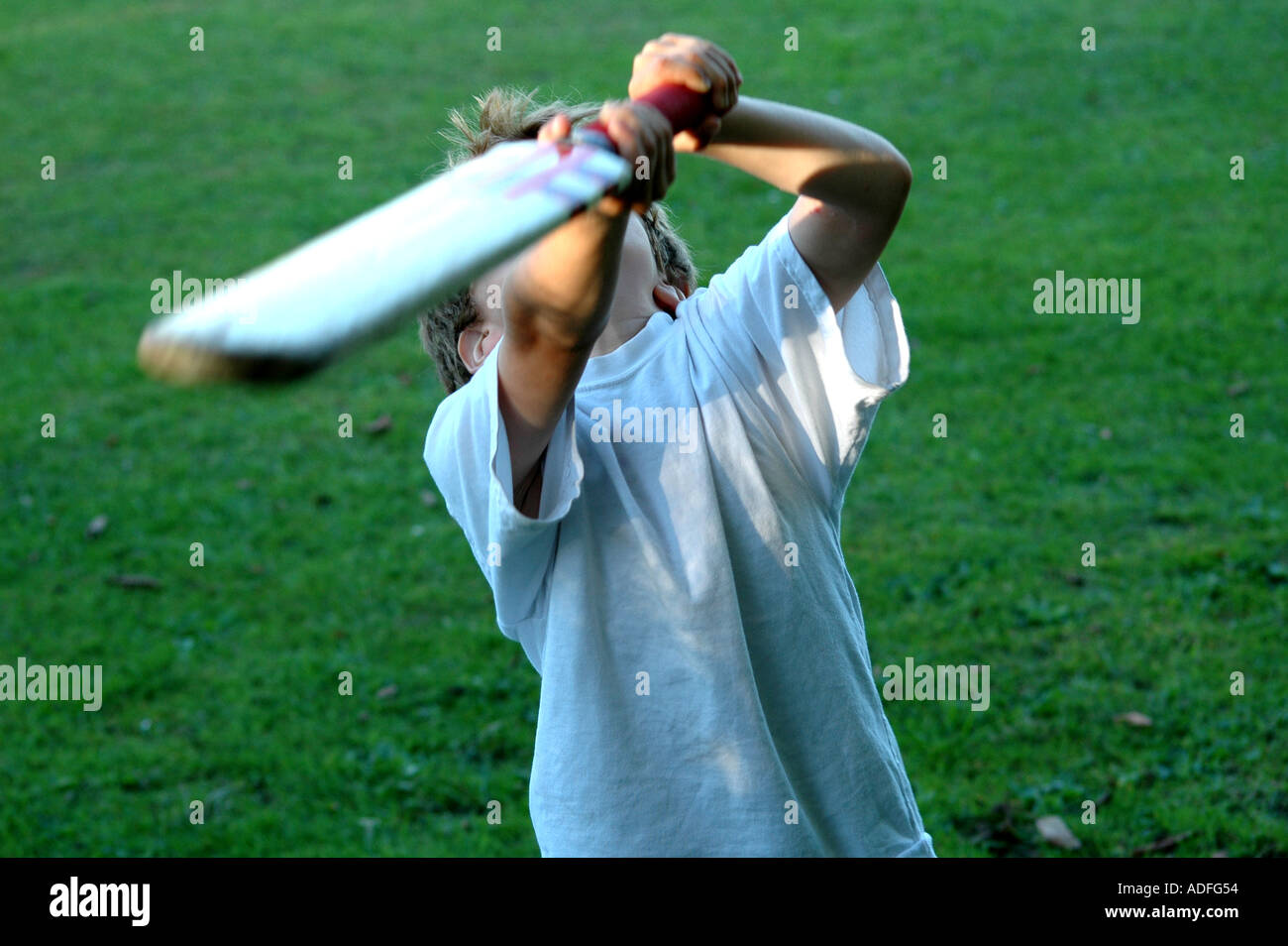 child playing cricket, swinging a cricket bat Stock Photo - Alamy