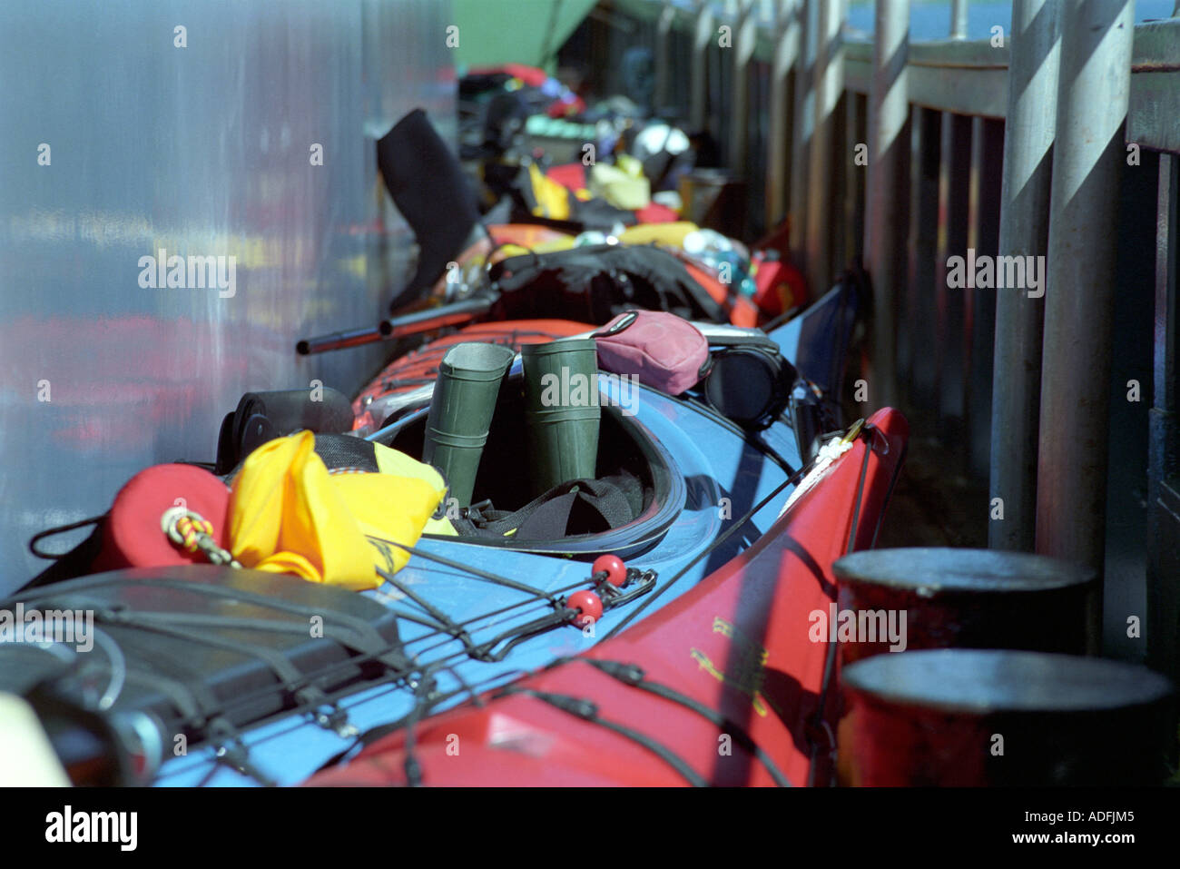 Kayaks aboard the MV Uchuck III, packed and ready for launching ...