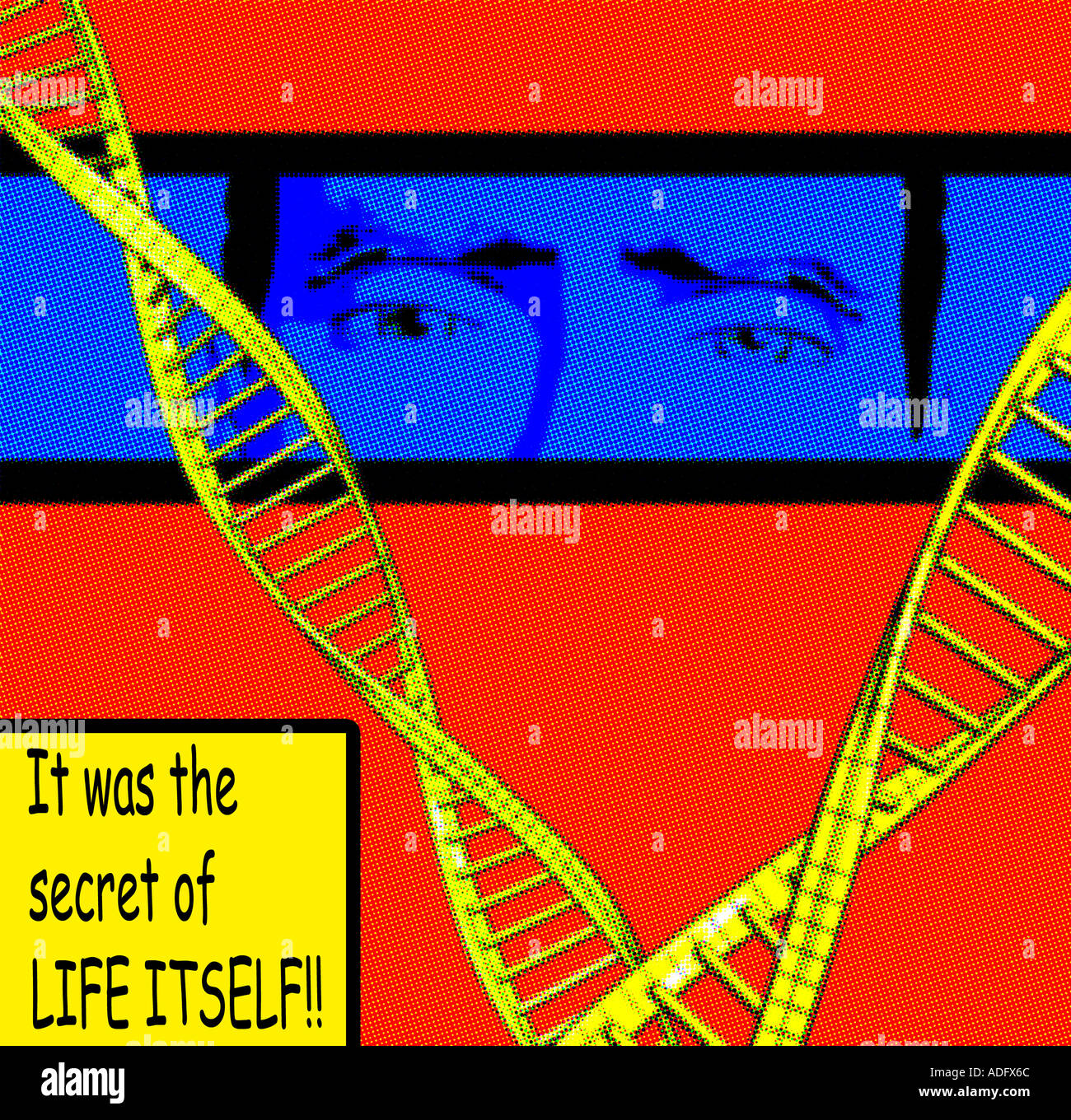 life comic cartoon style illustration of a scientist looking at dna ...