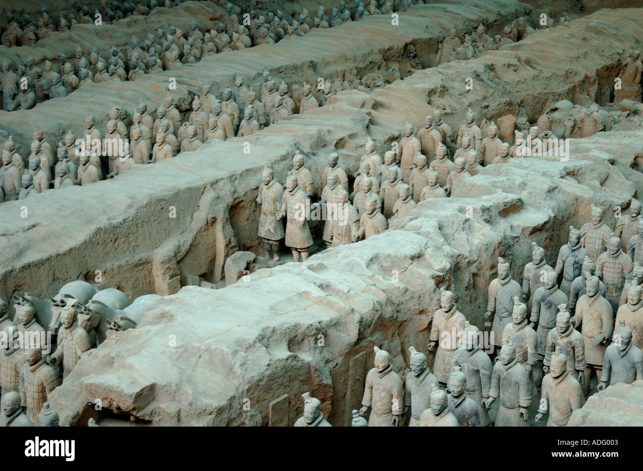 Rows of terracotta warriors in pit number one at the museum in Xian ...