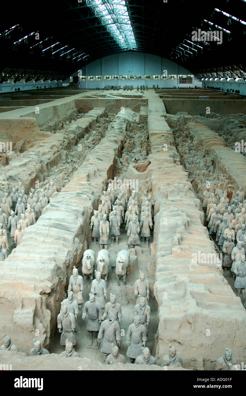 Rows of terracotta warriors in pit number one at the museum in Xian The ...