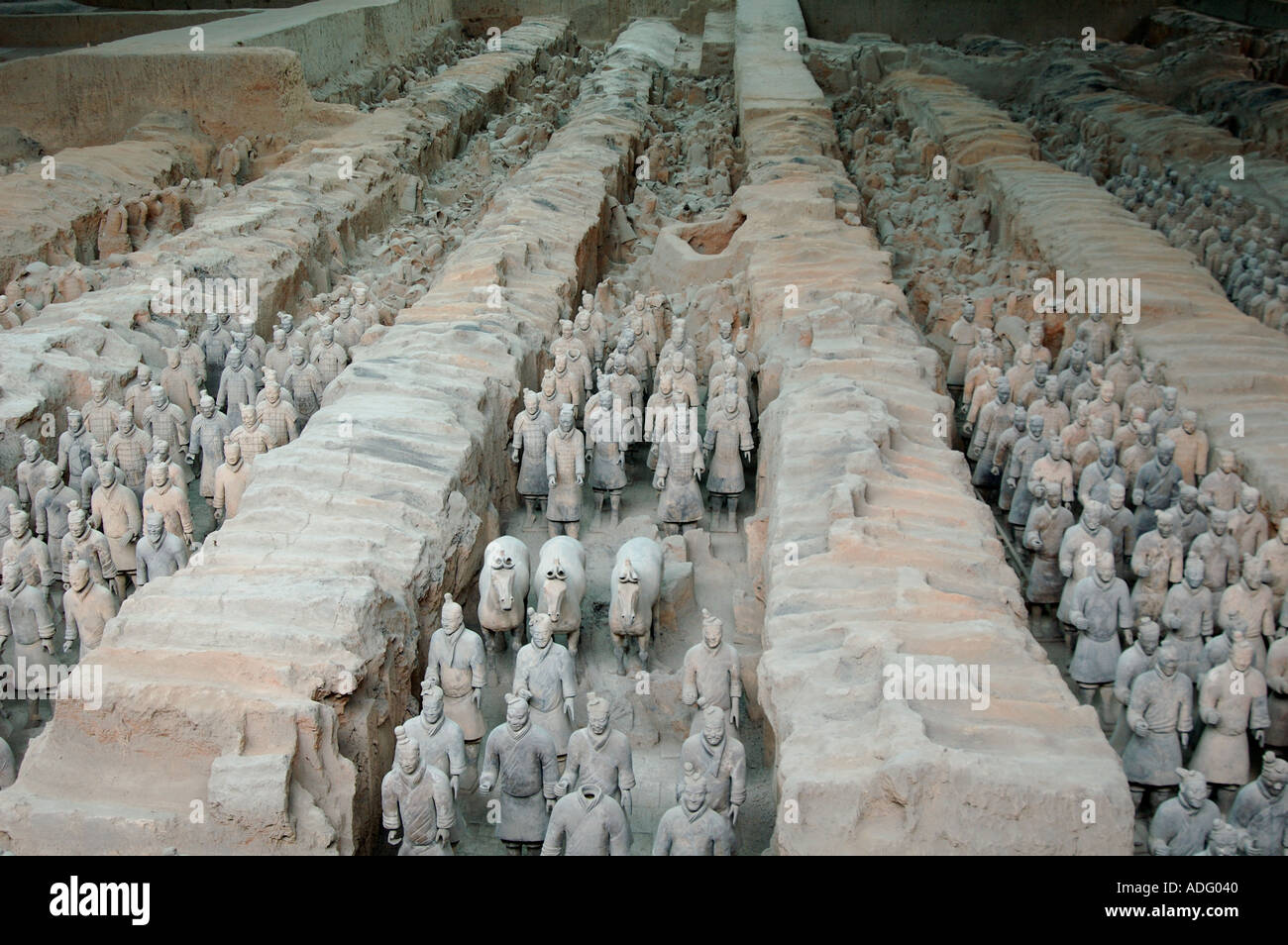 Rows of terracotta warriors in pit number one at the museum in Xian The ...