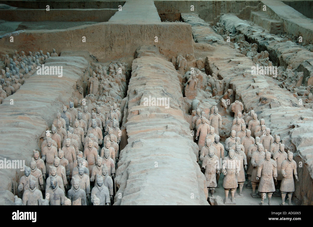 Rows of terracotta warriors in pit number one at the museum in Xian The ...