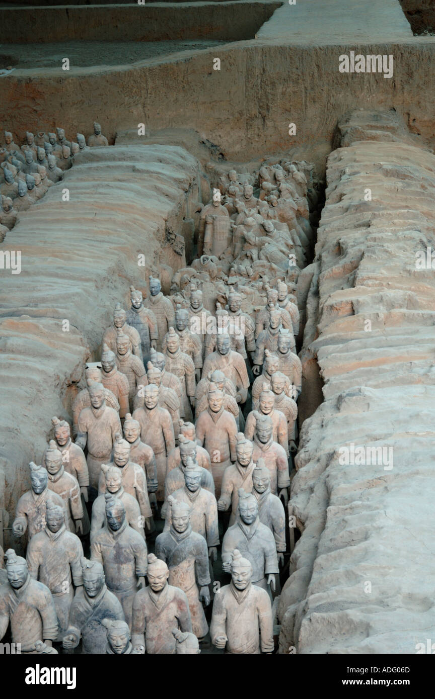 Rows of terracotta warriors in pit number one at the museum in Xian The ...