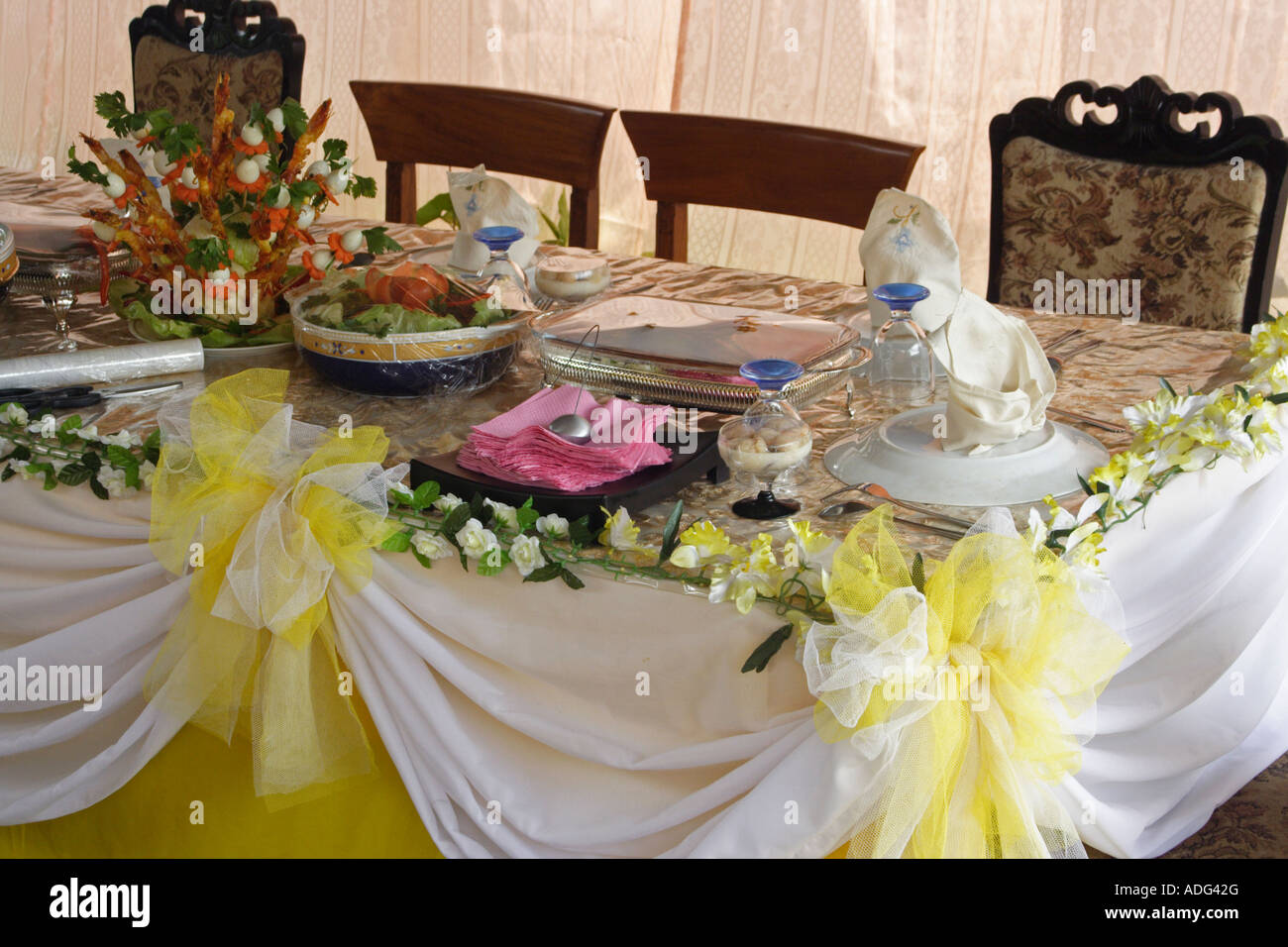 A decorated dining table for Malay newly wed in Malaysia Stock Photo ...