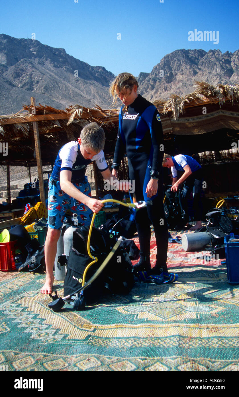 Boy getting ready for scuba dive Junior Open Water Three Pools Dahab ...