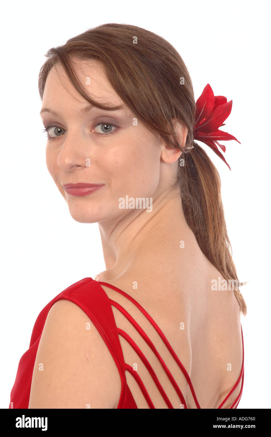 Model in red ball dress hi-res stock photography and images - Alamy