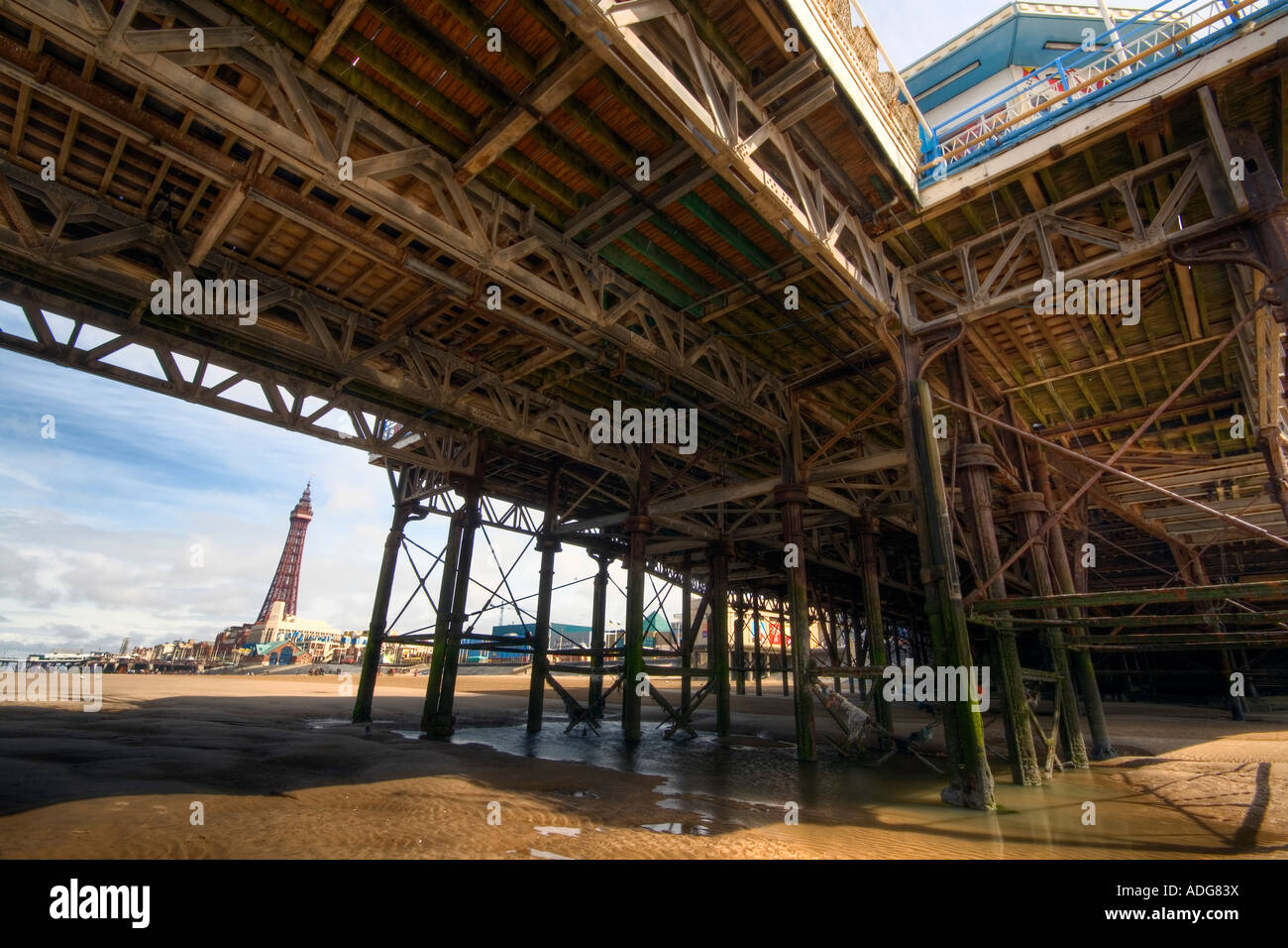 View from below Central Pier Blackpool Stock Photo - Alamy