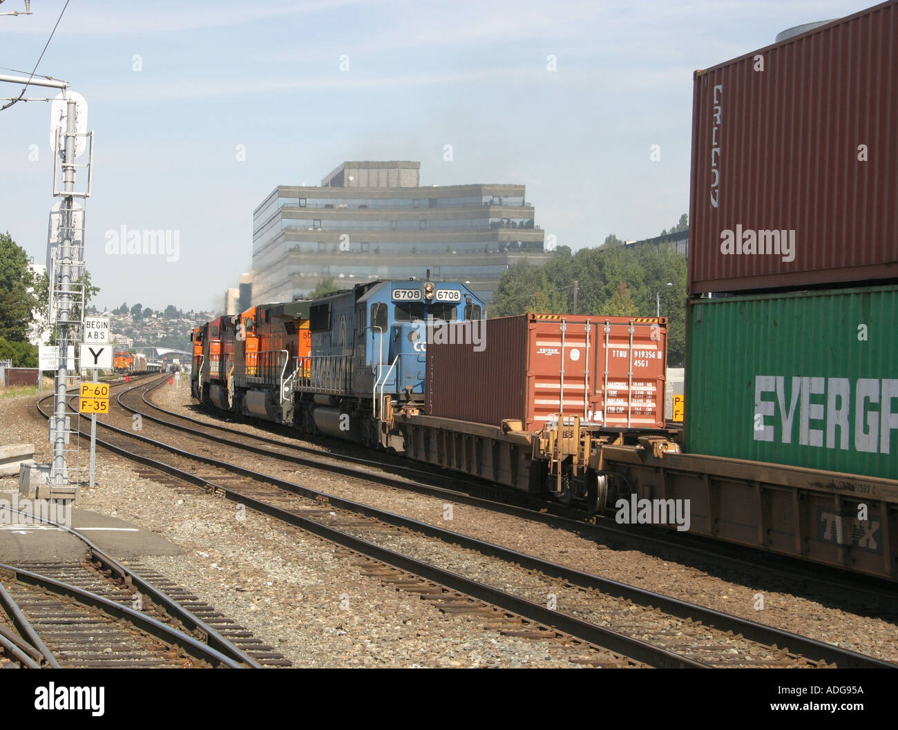 Container freight train downtown Seattle WA Stock Photo - Alamy