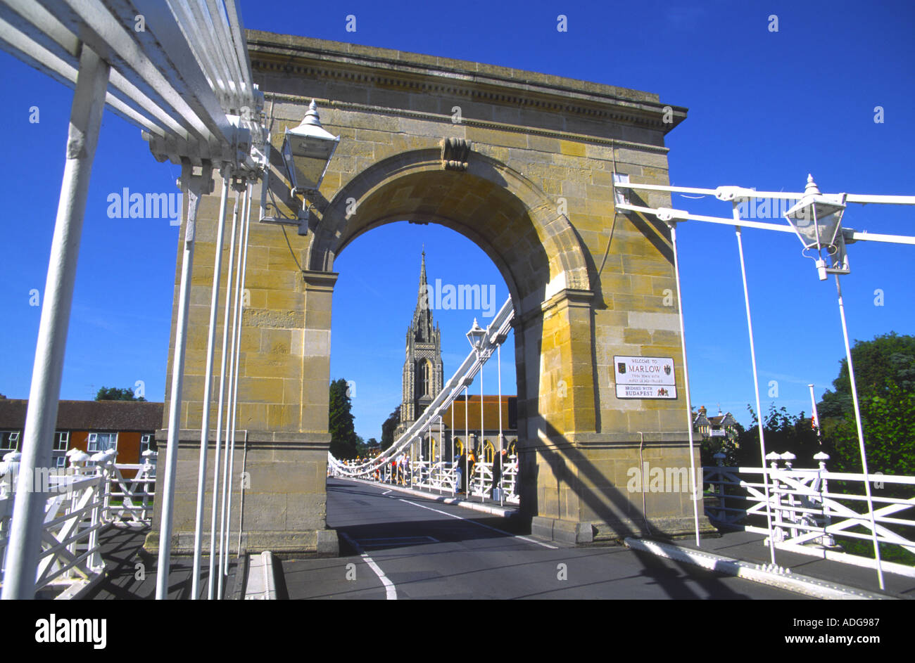 Marlow Suspension Bridge All Saints Parish Church Stock Photo - Alamy