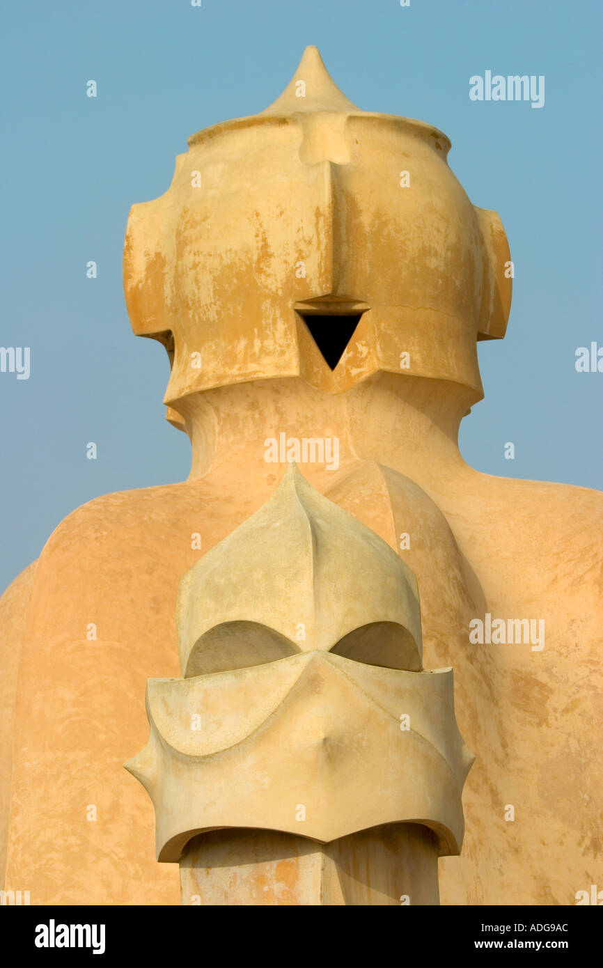 Barcelona, Spain. Chimneys on roof of Casa Mila aka La Pedrera by ...