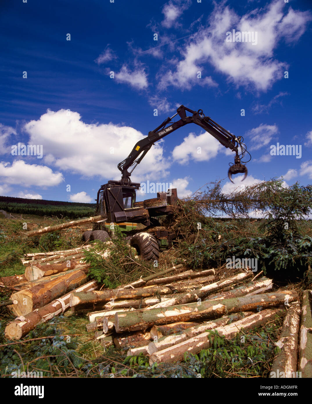 Forestry machine at work in the Forest of Ae Dumfries and Galloway ...