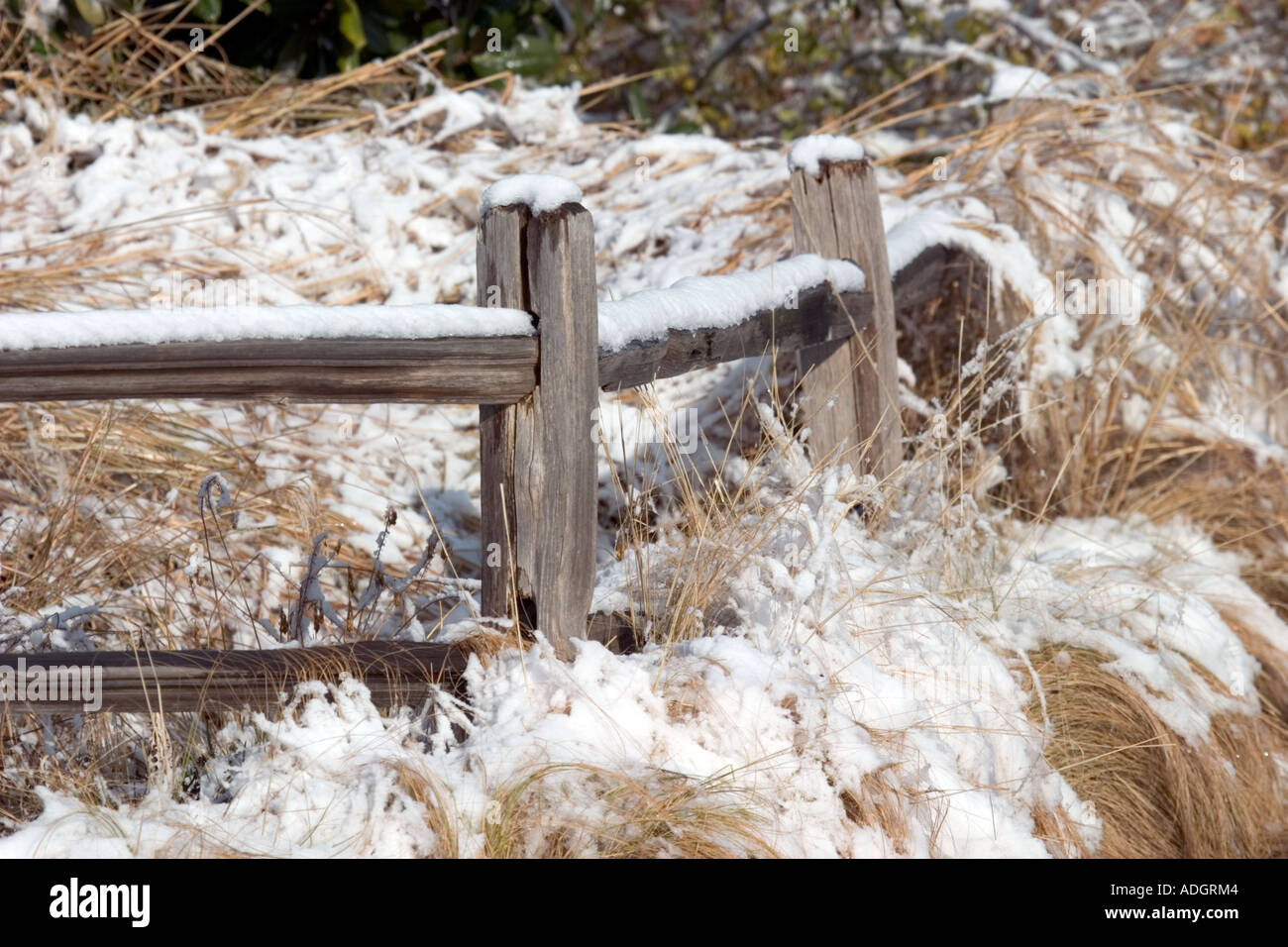 Fence Post with Snow Stock Photo - Alamy
