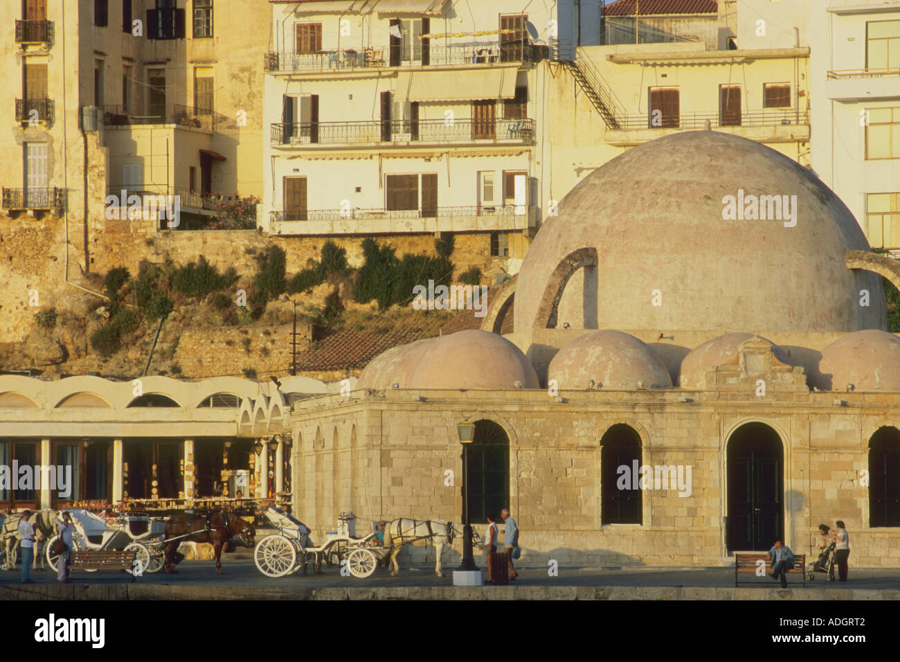 Greece Crete Hania street scene horse carriages Stock Photo - Alamy