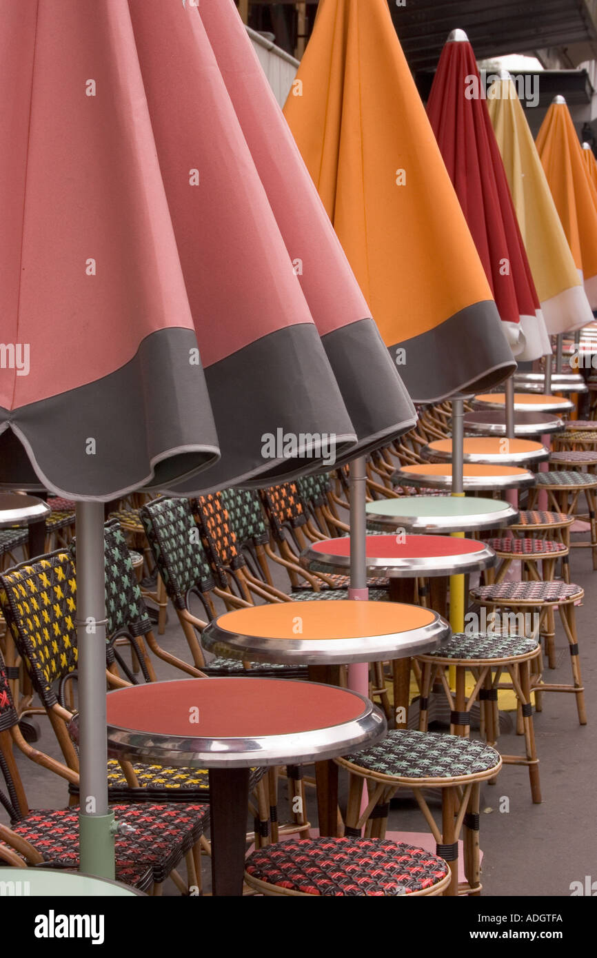 Colourful Tables and Chairs at Paris Street Cafe Stock Photo - Alamy