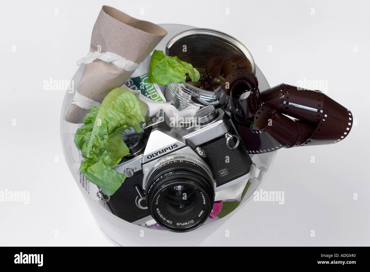 35mm film camera in rubbish bin Stock Photo - Alamy