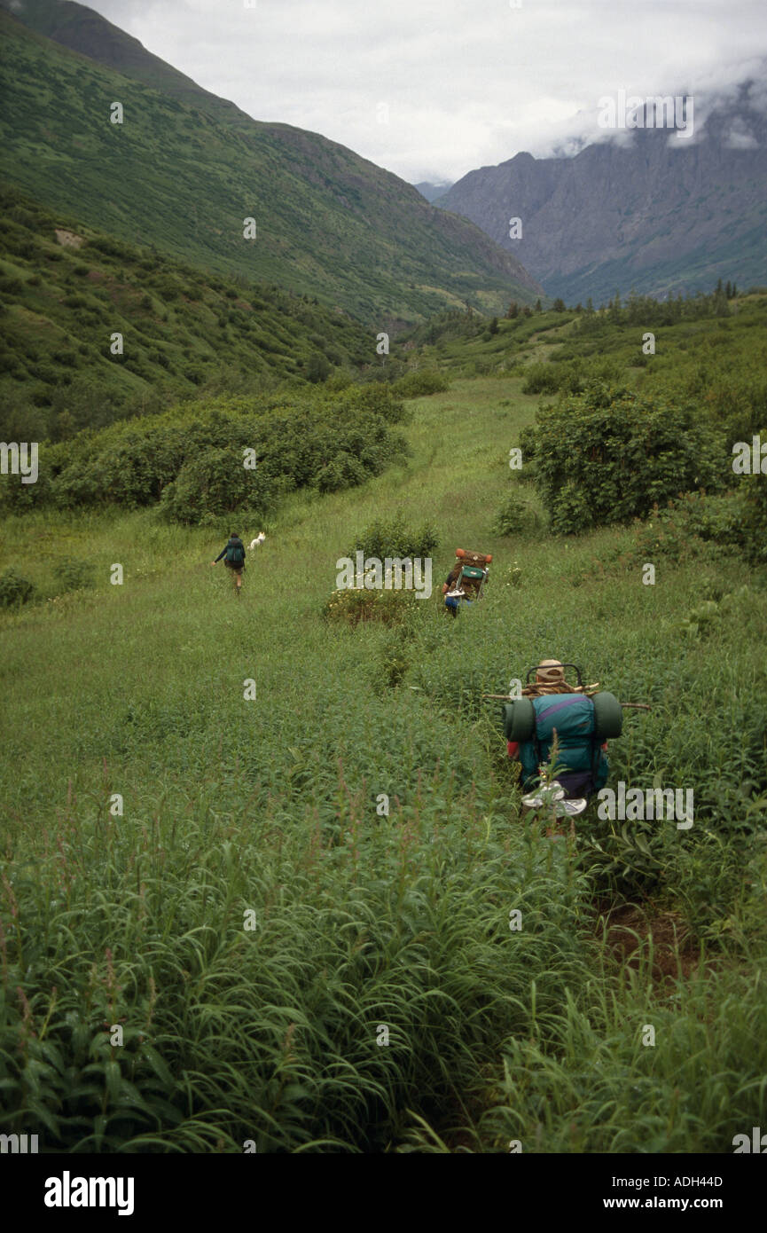 Hikers on Crow Creek Pass Trail SC Alaska Summer Stock Photo - Alamy