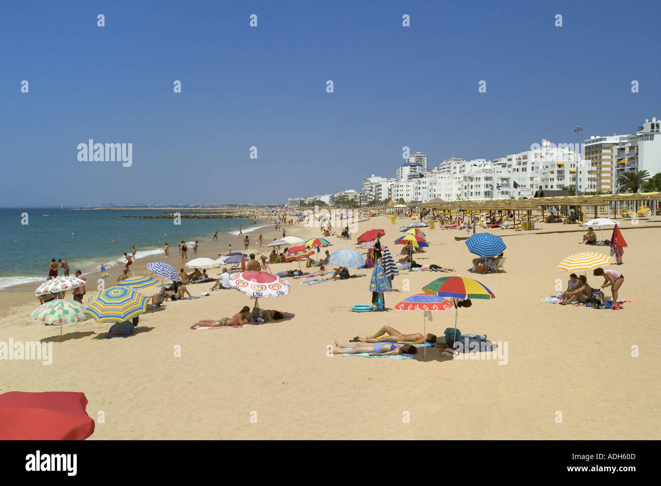 The beach at Quarteira Portugal the Algarve Stock Photo - Alamy