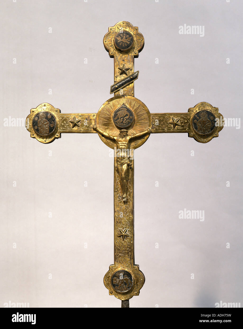 fine arts, liturgical objects, procession cross with crucified Jesus ...
