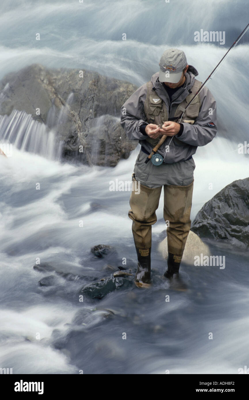 Man Fly Fishing in Little Susitna River Hatcher Pass Stock Photo - Alamy