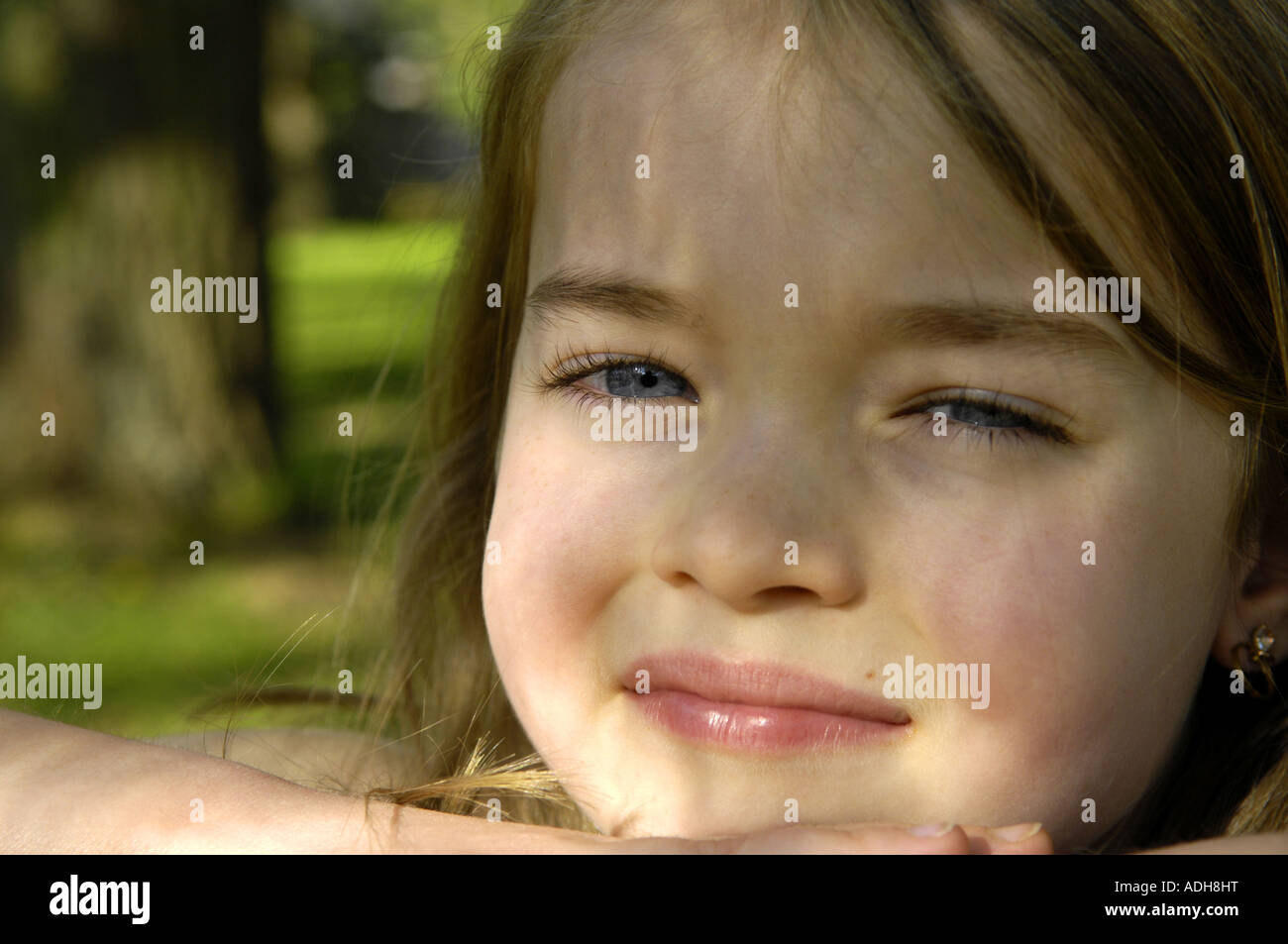 portrait beautiful young girl six years old caucasian portrait face ...