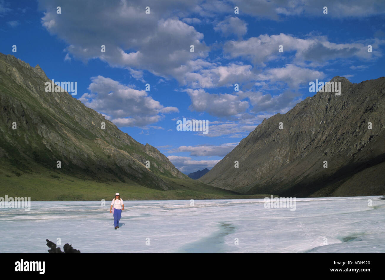 Hiker on Aufeis Kongakut River ANWR Arctic Alaska Stock Photo - Alamy
