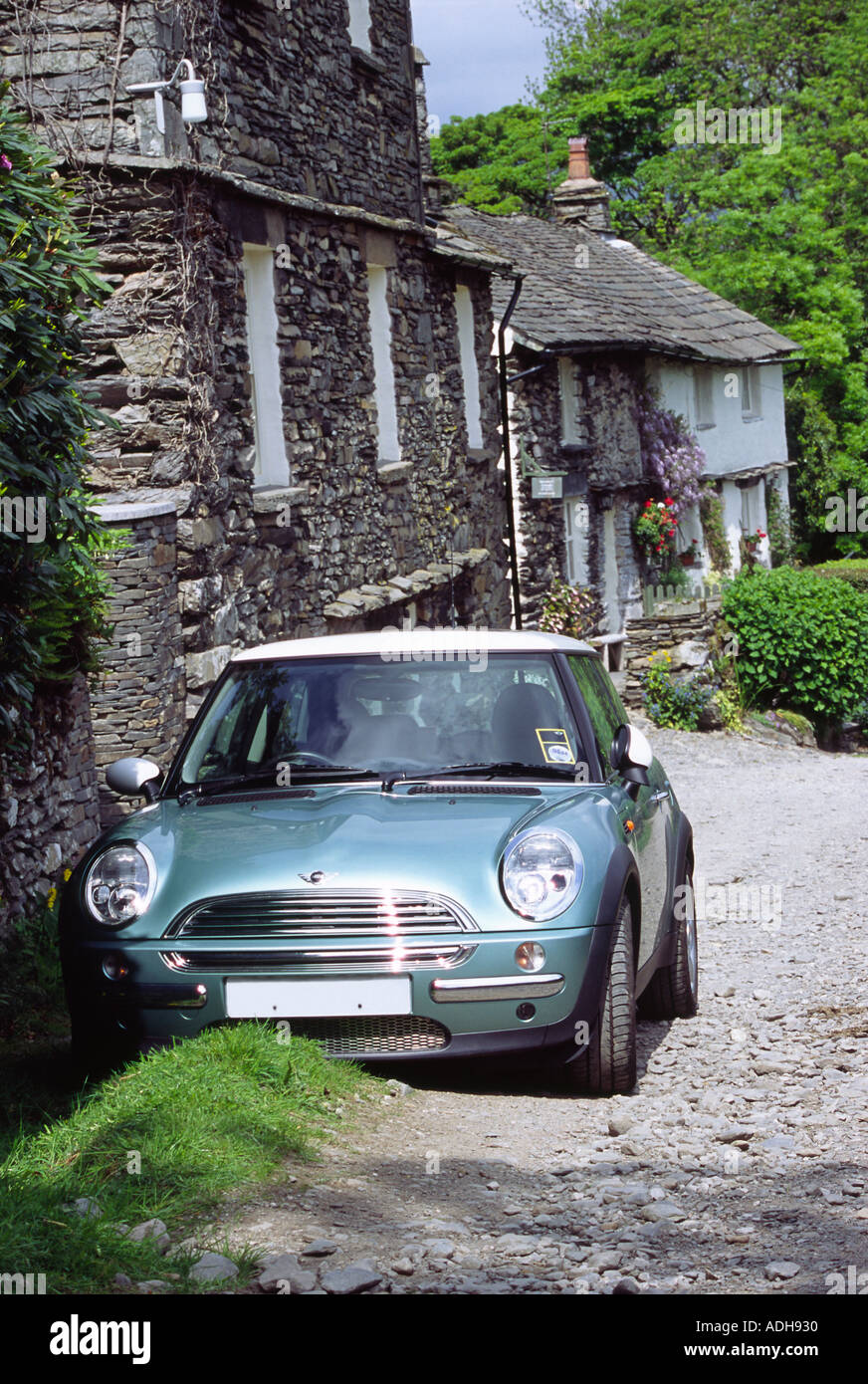 Mini Cooper Parked Outside Rural Cottages Stock Photo - Alamy