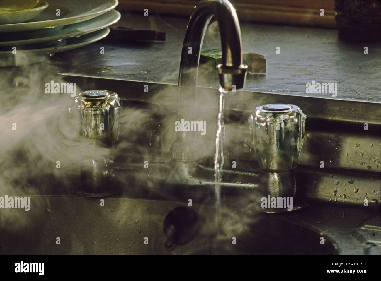 Sink and Hot Water during Washing Up Time in a Busy Kitchen in County ...