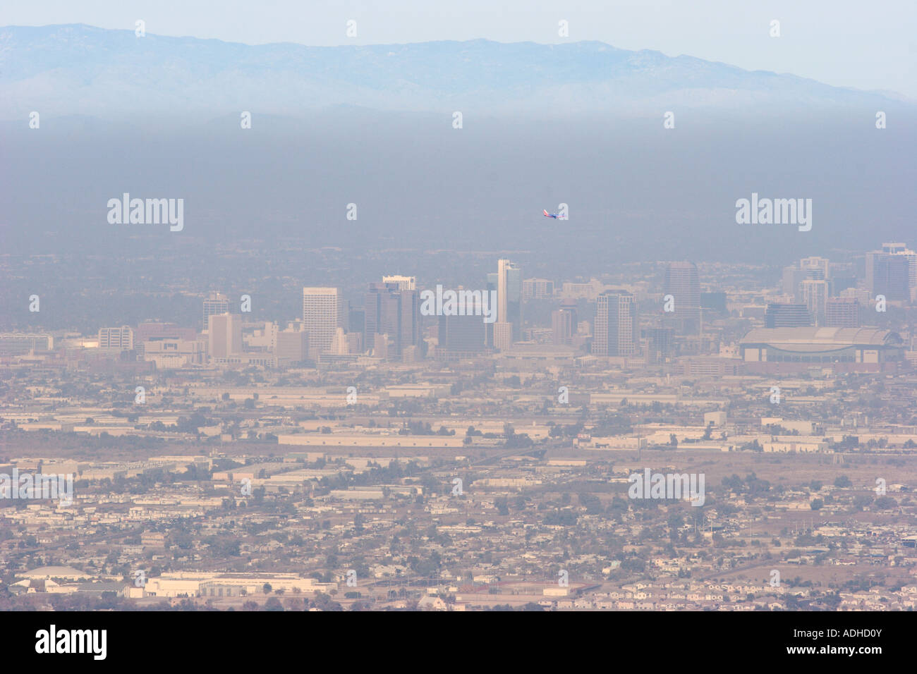 View of downtown Phoenix from South Mountain under heavy smog Stock ...