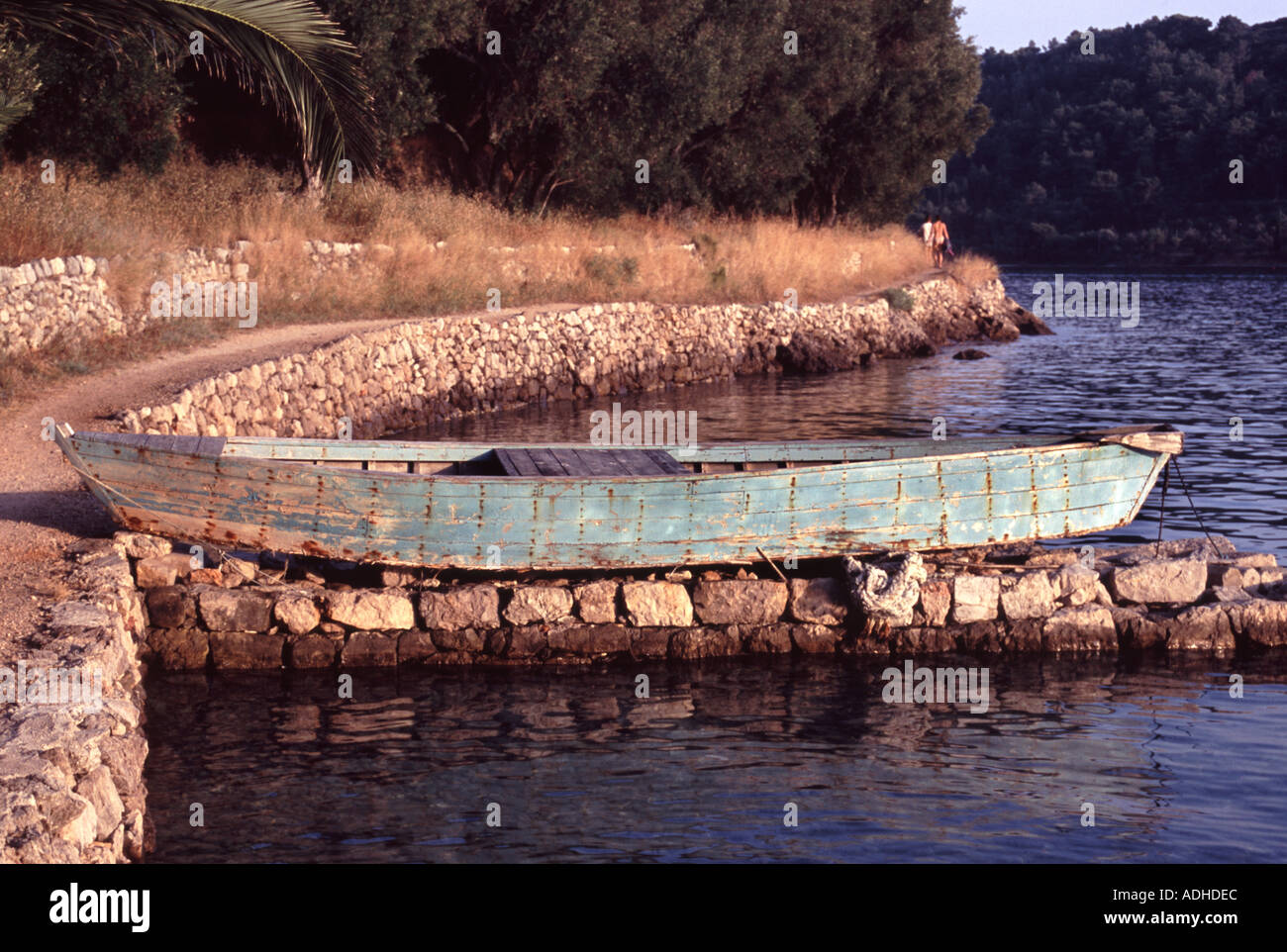 Boat on pier Sipan Island Croatia formerly Yugoslavia Stock Photo - Alamy