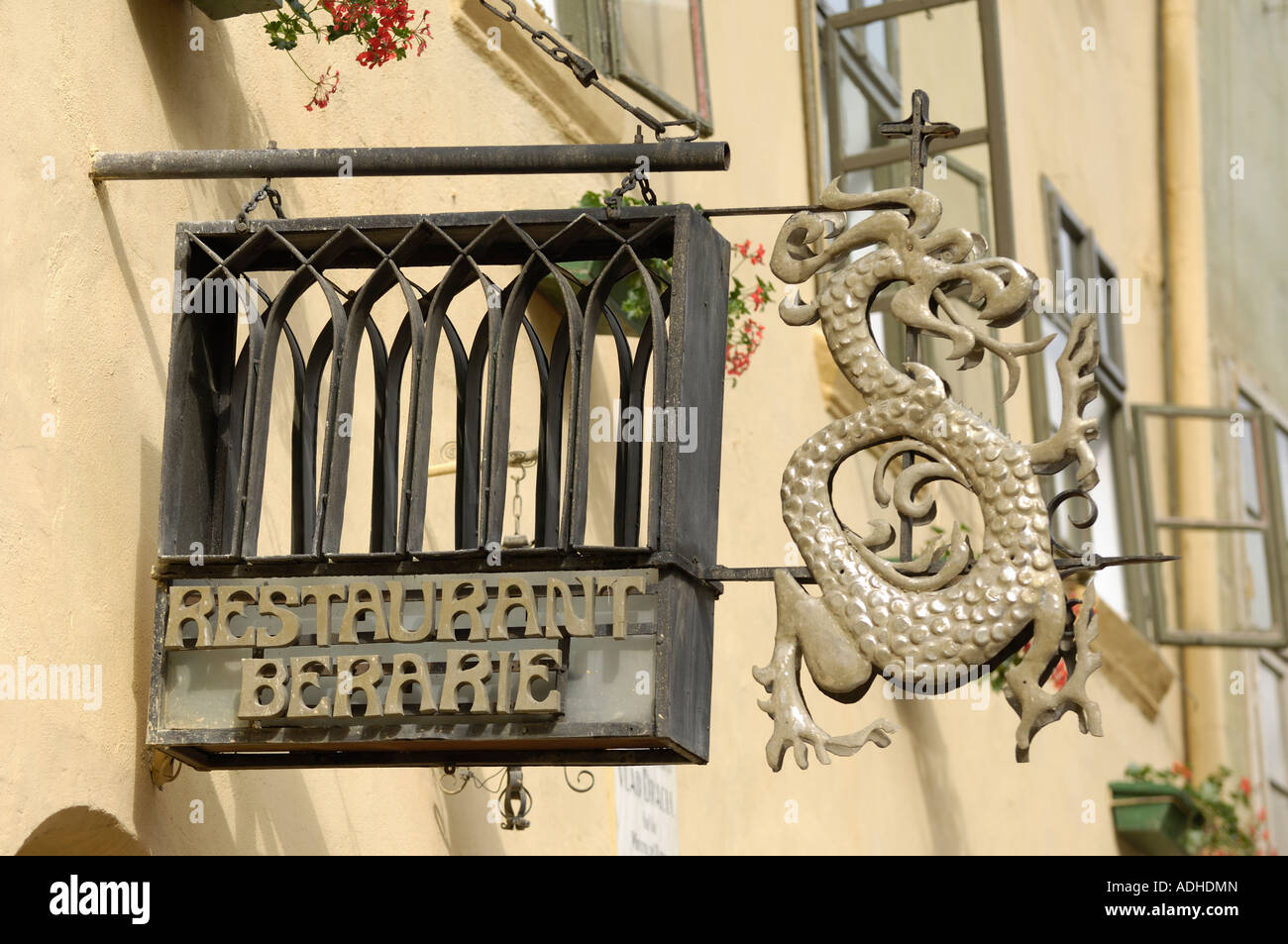 Dragon sign outside the birthplace of Vlad the Impaler (Dracula ...