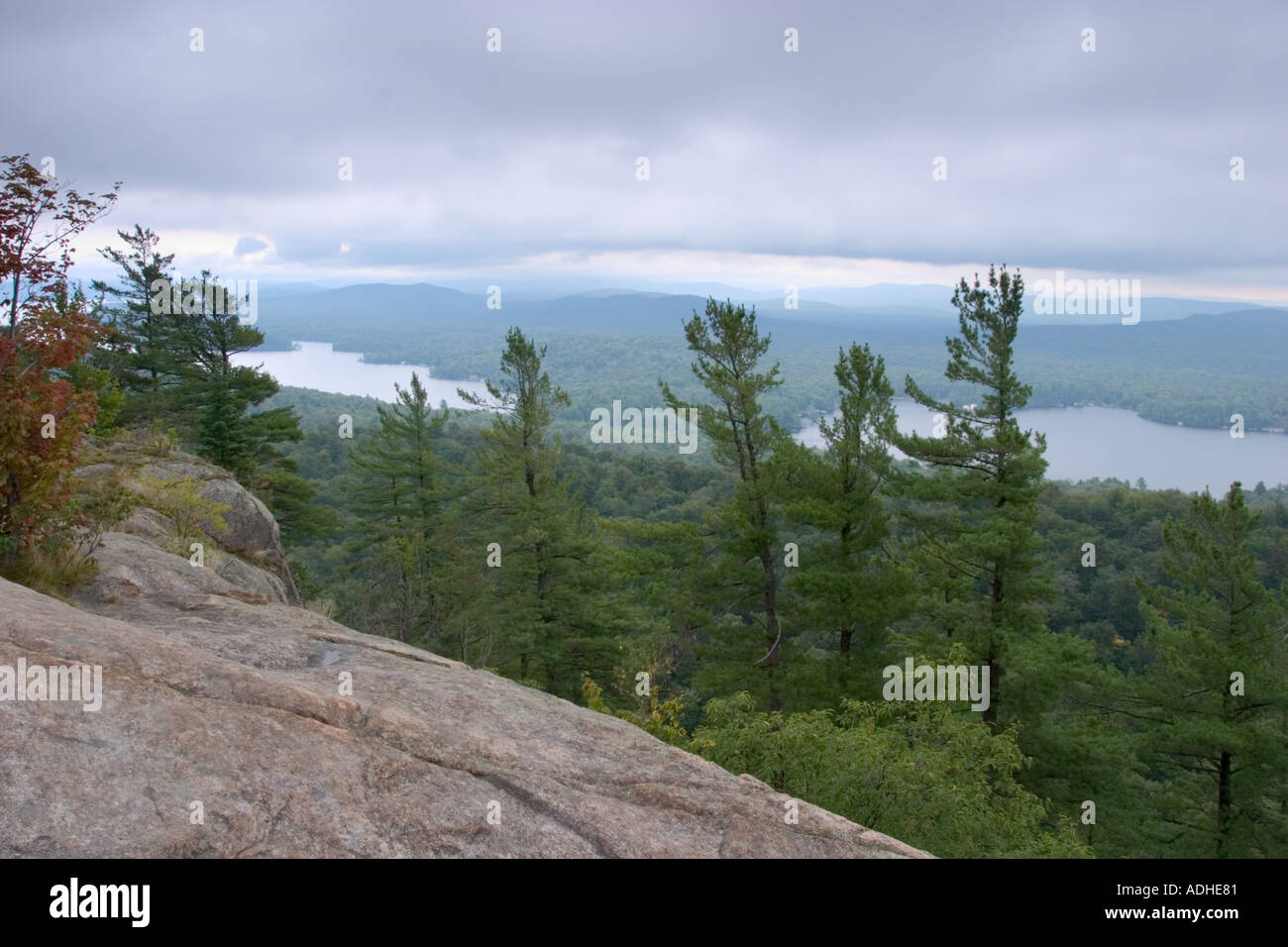 Fulton Chain lakes from Rondaxe Bald Mountain in the Old Forge area of ...