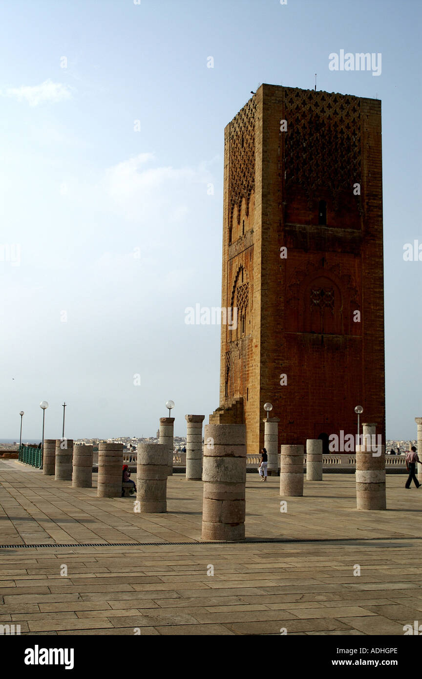 Hassan tower + remains of the mosque's prayer hall Rabat Morocco Stock ...