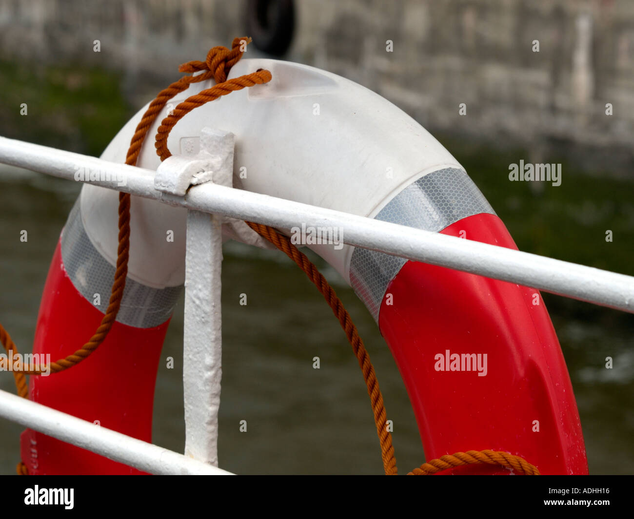 Life belt attached to ship s railings Stock Photo - Alamy